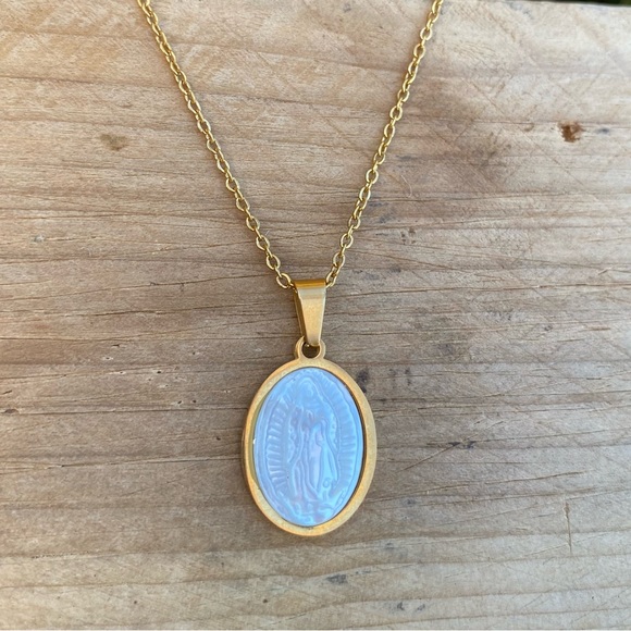 Jewelry | Mother Of Pearl Virgen Guadalupe Stainless Steel Natural ...